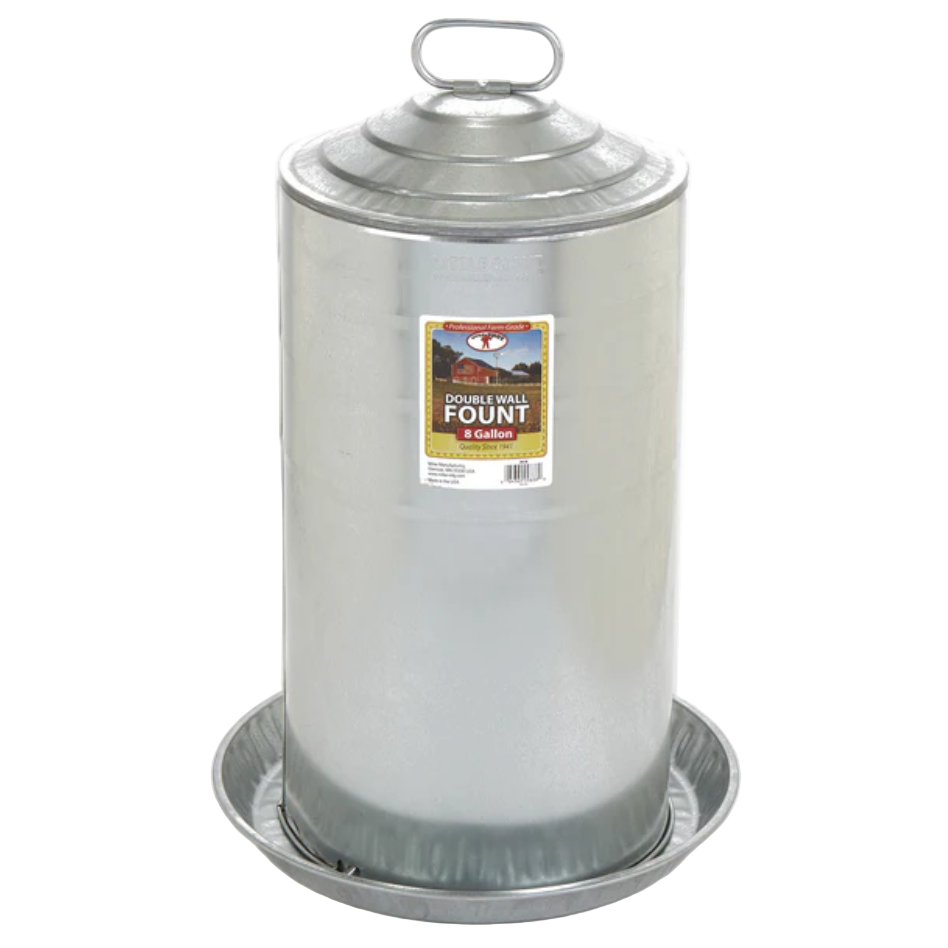 Double Wall Metal Poultry Fount 8 Gallon – Vacuum-Fed Galvanized Water ...